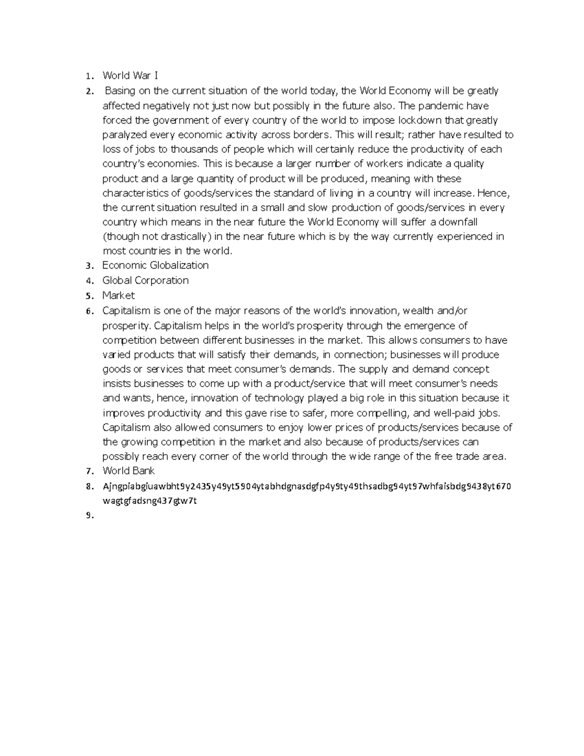 Week 5&6 Evaluation - World War I Basing on the current situation of ...