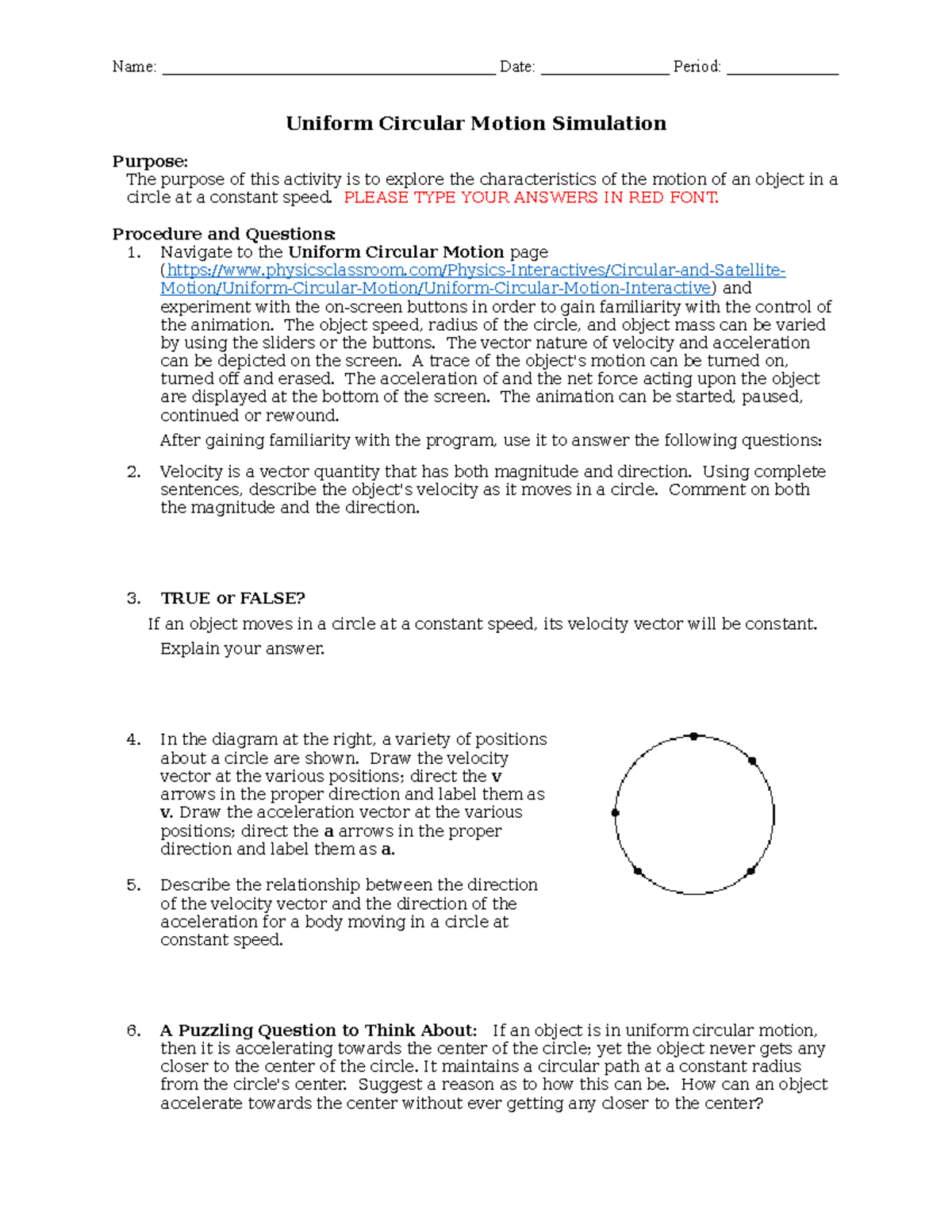 Minilab Intro to Circular Motion - Name ...