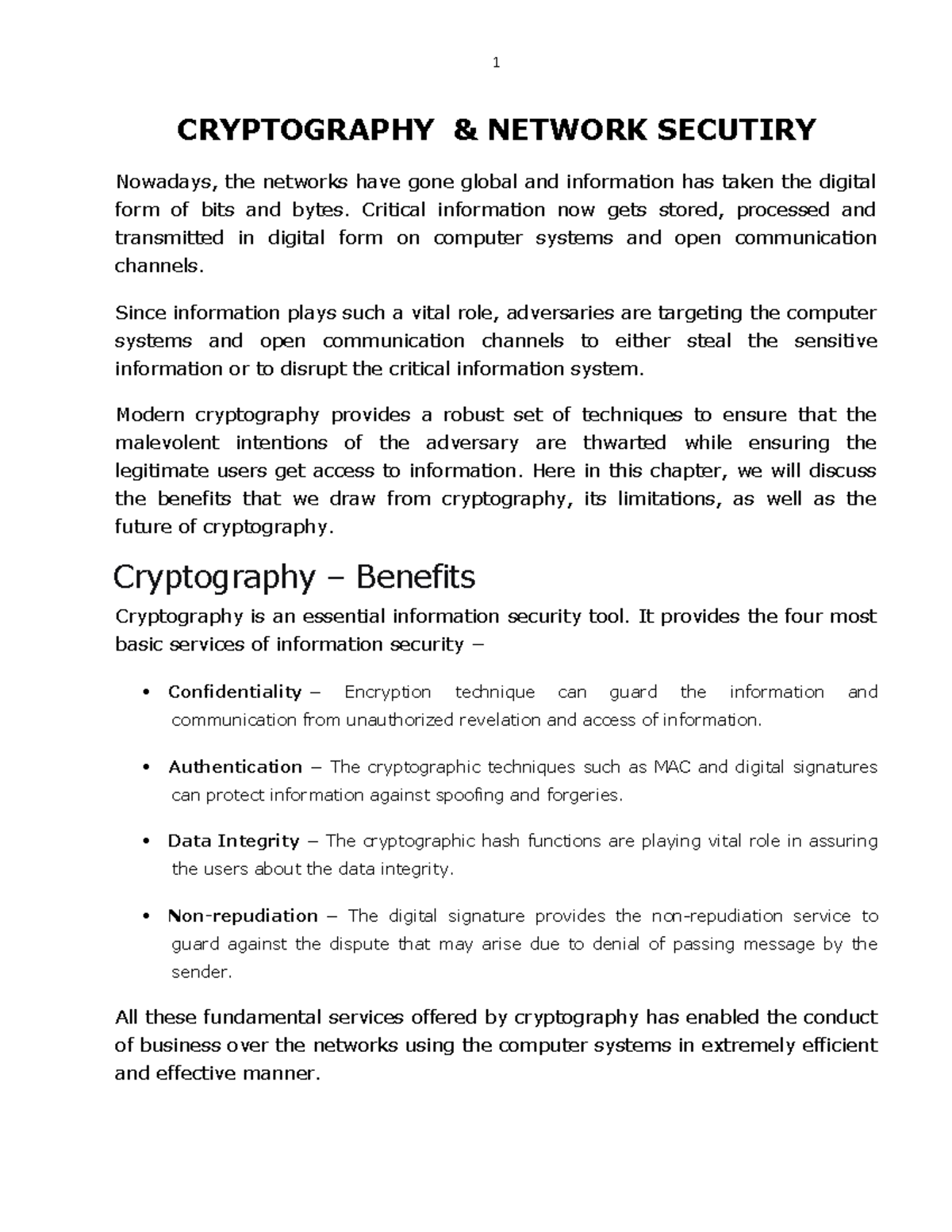 Cryptography Notes - CRYPTOGRAPHY & NETWORK SECUTIRY Nowadays, the ...