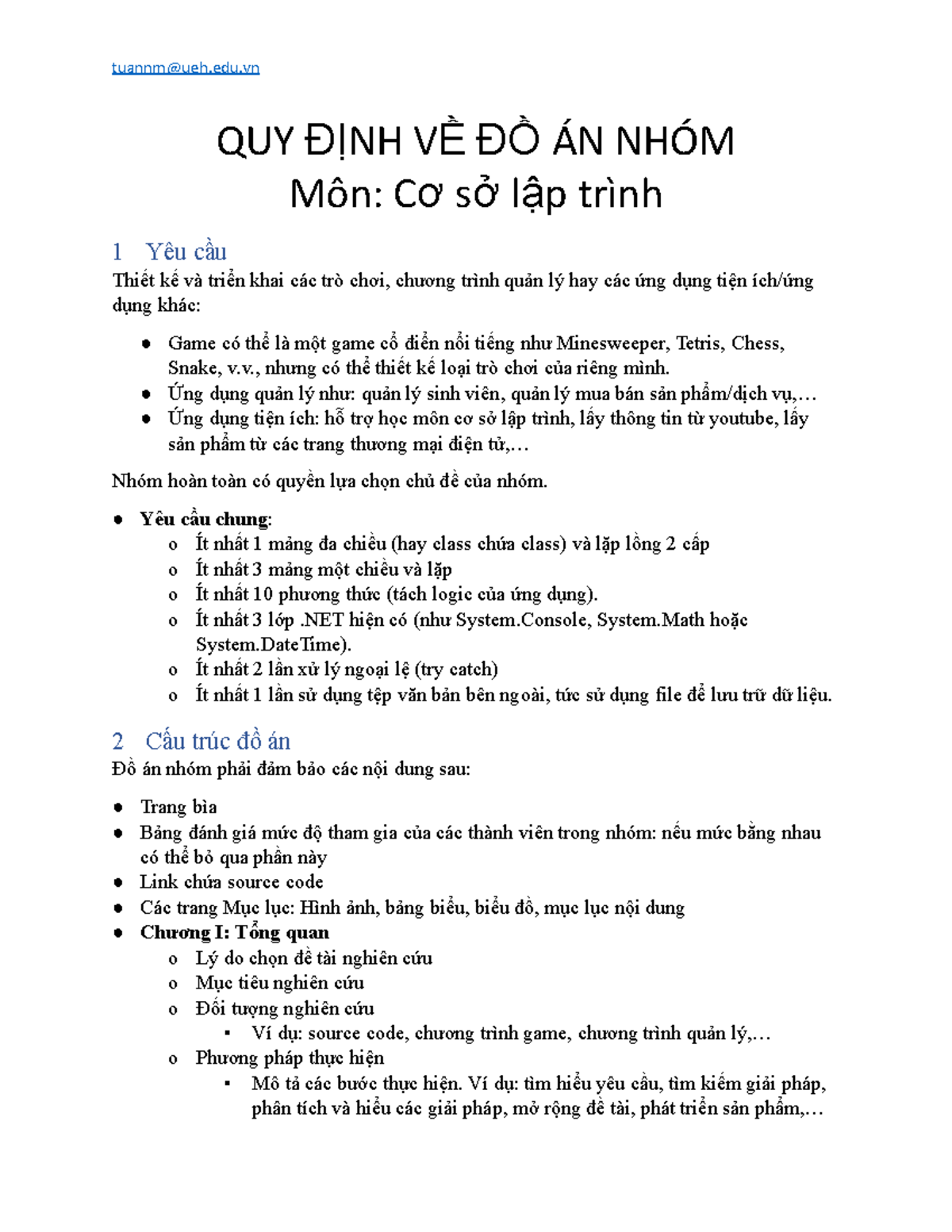 Quy Dinh Do An Nhom - quy dinh do an nhom - tuannm@ueh.edu QUY ĐỊNH VỀ ...