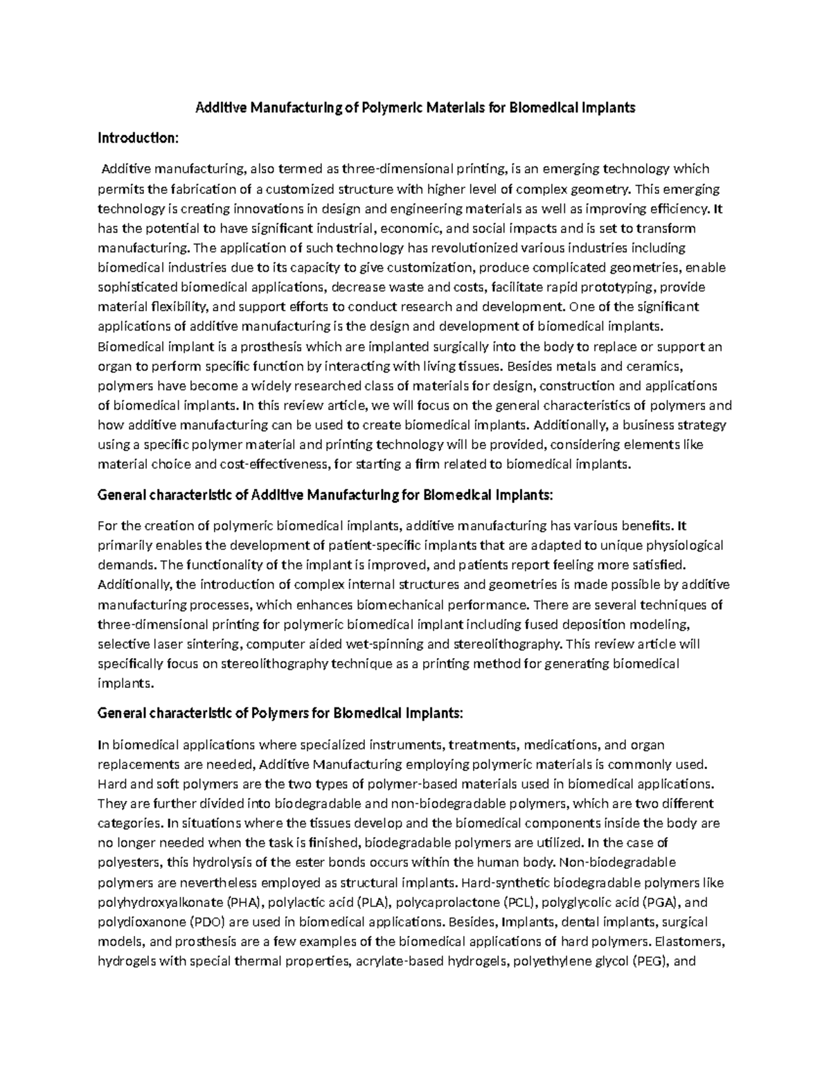 Additive Manufacturing of Polymeric Materials for Biomedical Implants - Additive Manufacturing ...