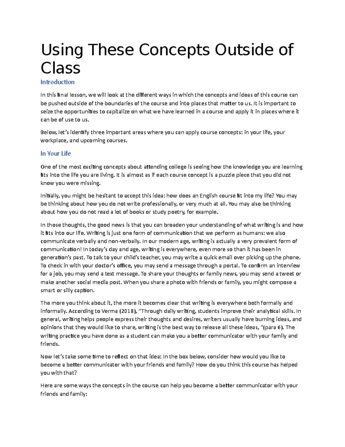 Using These Concepts Outside of Class - Using These Concepts Outside of ...