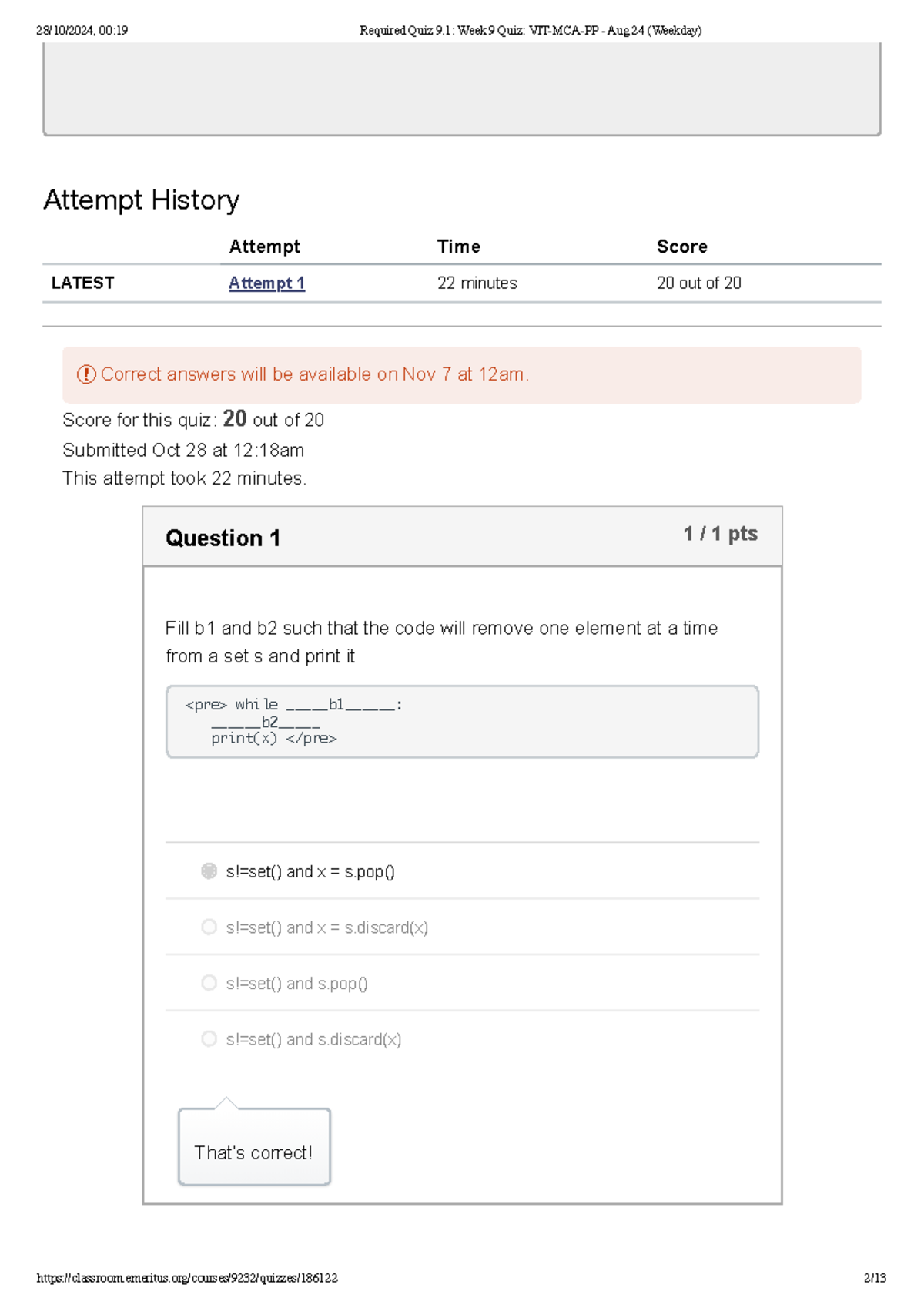 PP W9 20 20 - Quiz with answers - Attempt History Attempt Time Score ...