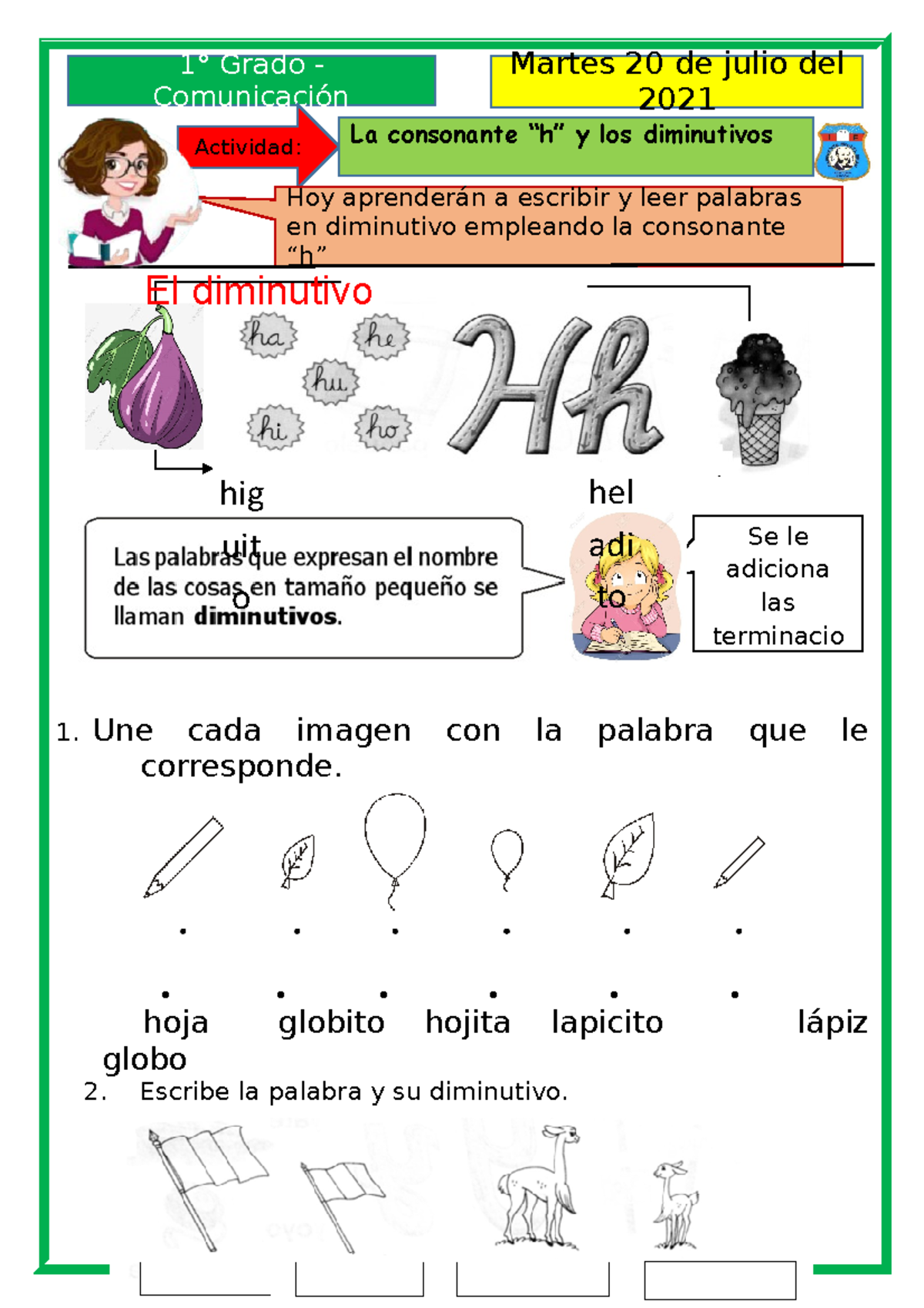 LA Silaba H - Observa el documento - 1° Grado - Comunicación Martes 20 ...