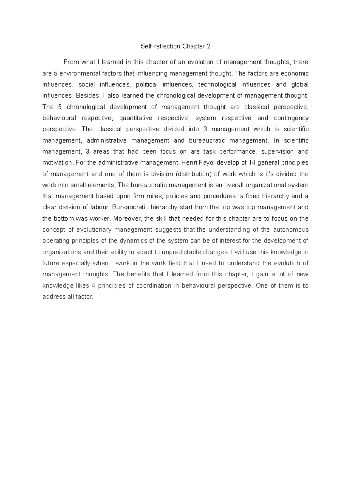 Self Reflection Chapter 2 - Self-reflection Chapter 2 From what I ...