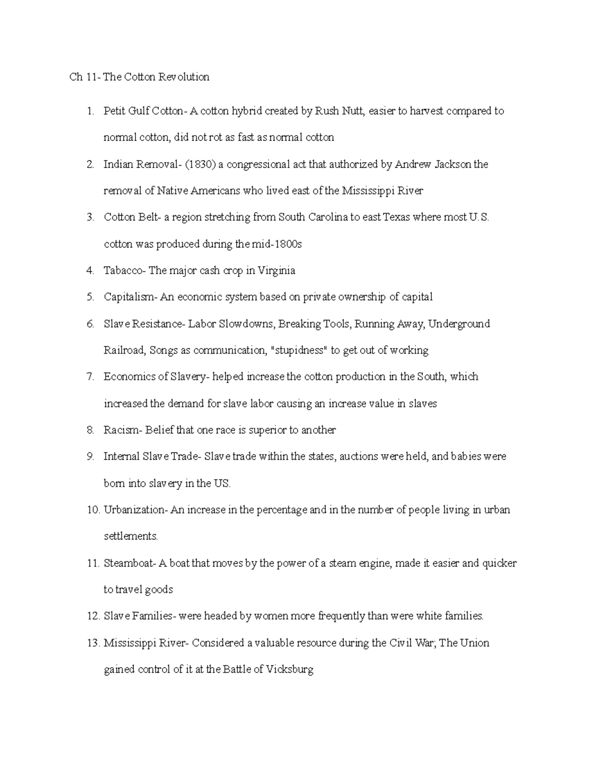 CH11- The cotton revoution - Ch 11- The Cotton Revolution Petit Gulf ...