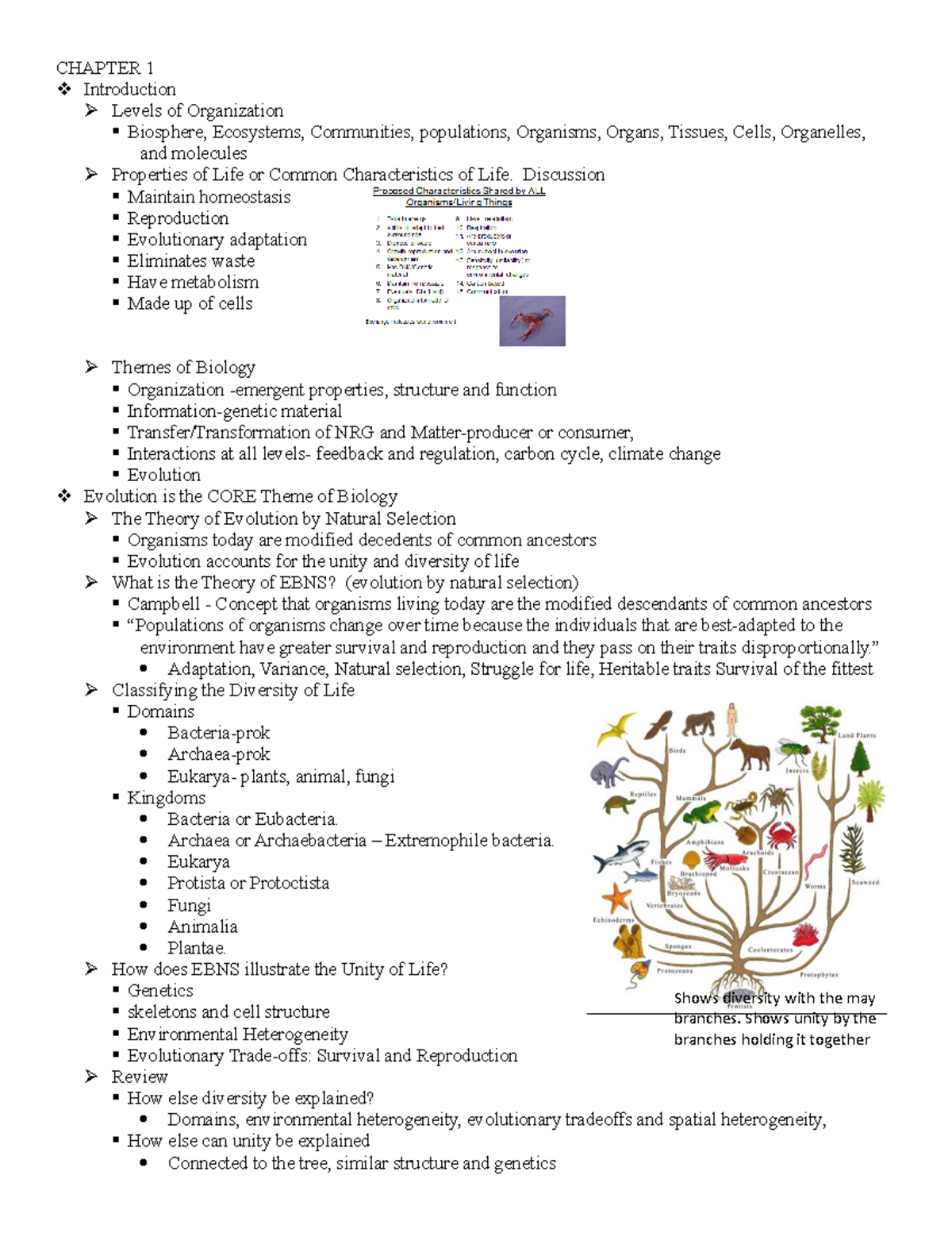 BIO Notes - organismal biology - CHAPTER 1 Introduction Levels of ...