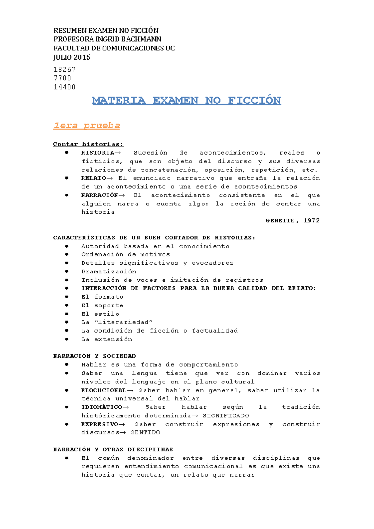 Materia Examen NO FiccióN - RESUMEN EXAMEN NO FICCIÓN PROFESORA INGRID ...