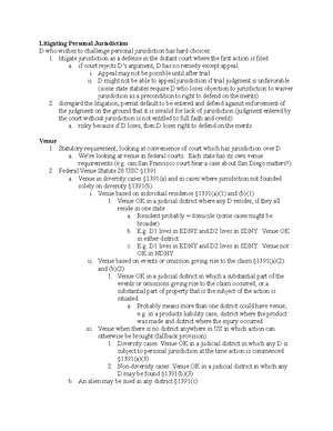 Civil Procedure - Prof Bender - Allocating Power Between Judge & Jury ...