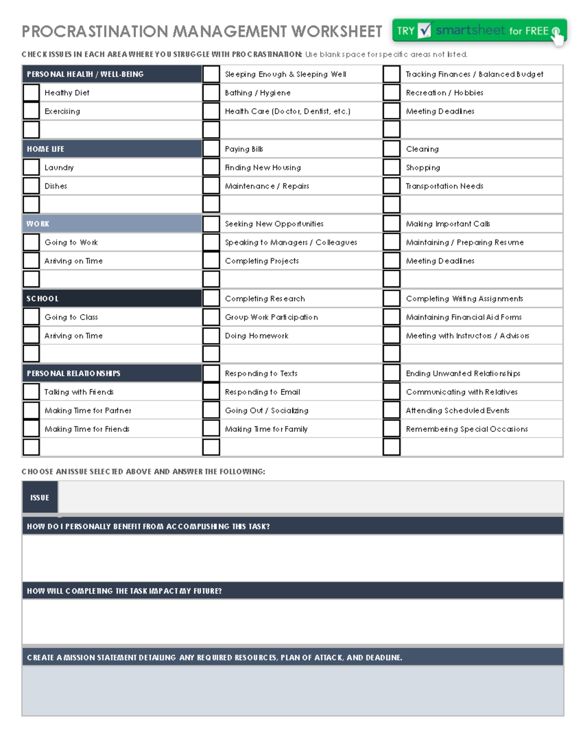IC Procrastination Management Worksheet 9237 PDF - PROCRASTINATION ...