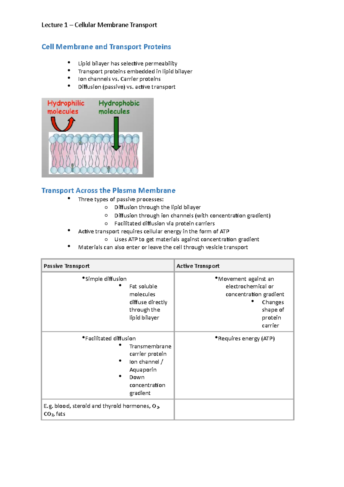 Lecture 1 cell mem transport - Cell Membrane and Transport Proteins ...