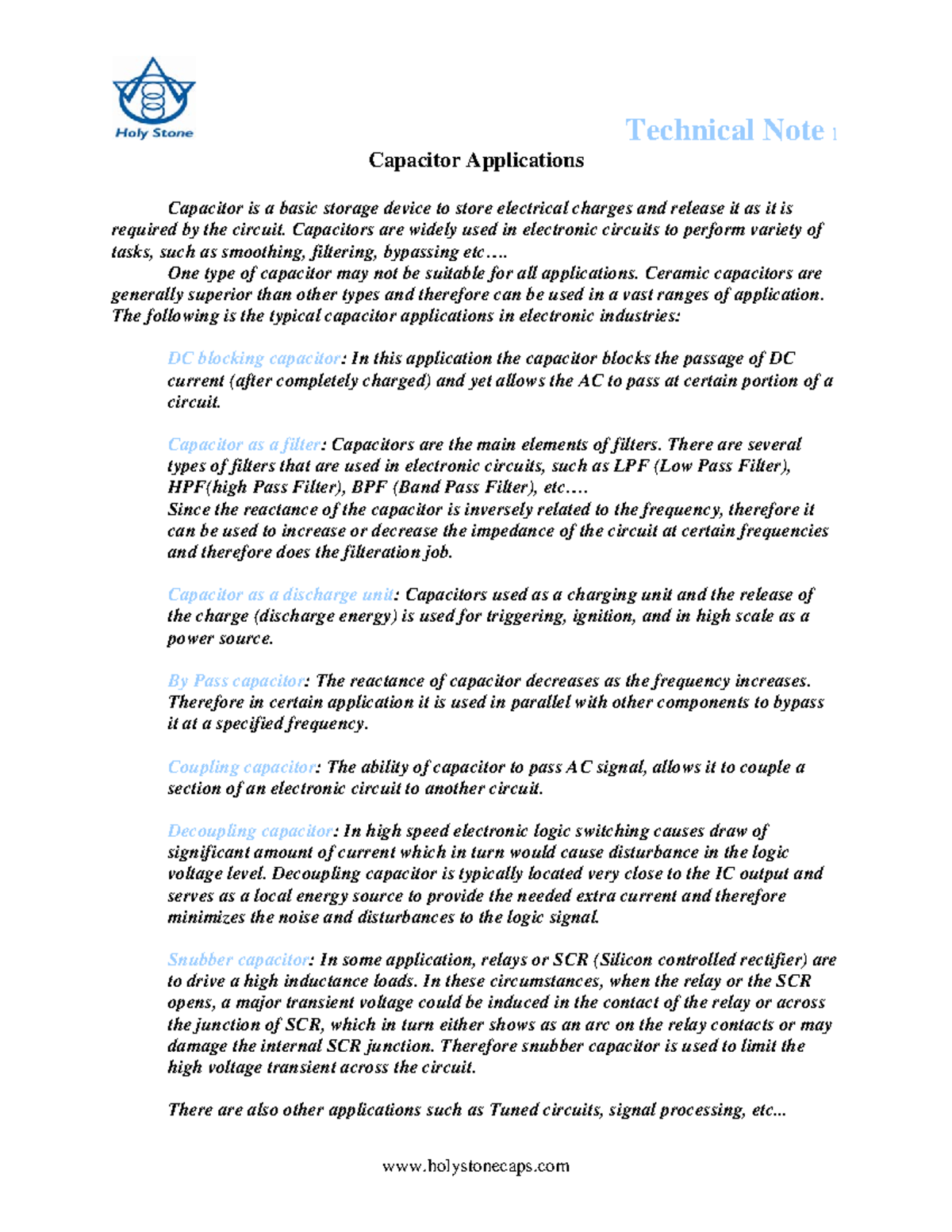 Capacitor application - Technical Note 1 holystonecaps Capacitor ...