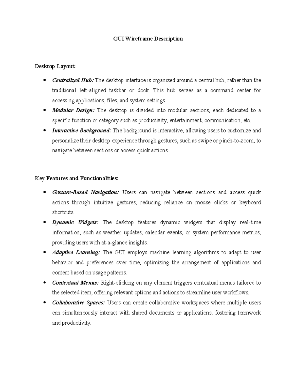 Learning Journal-8 - Assignment - GUI Wireframe Description Desktop Layout: Centralized Hub: The ...