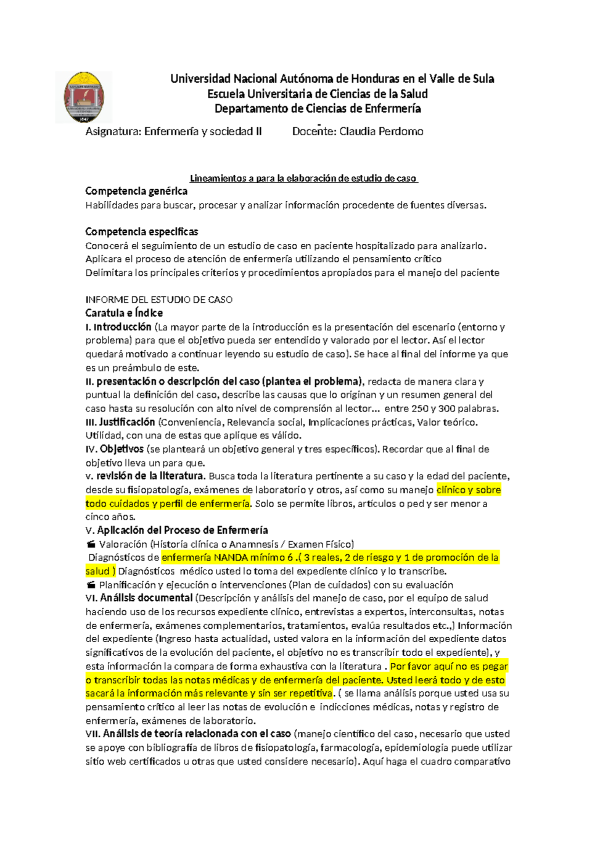Estudio de caso rubrica - Universidad Nacional Autónoma de Honduras en el Valle de Sula Escuela ...