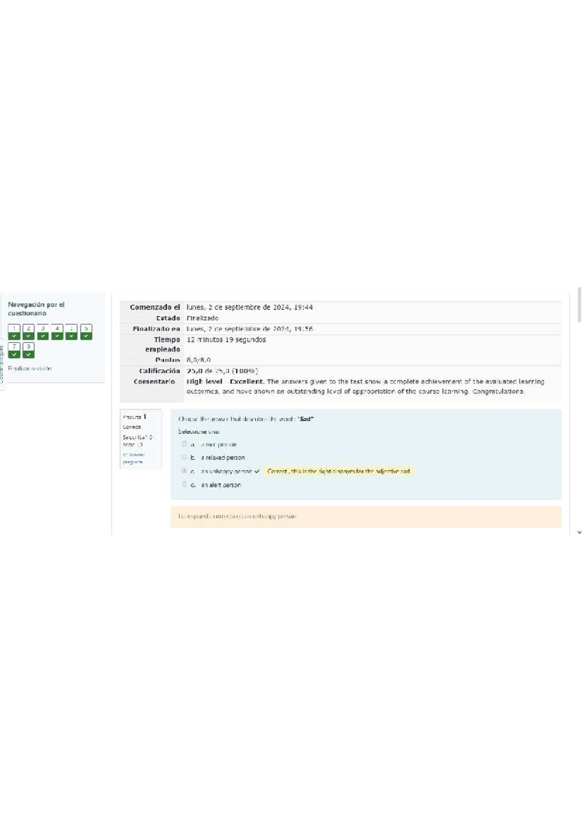 Task 1 - Preknowledge quiz - Evaluation Quiz - Navegación por el Comenzado el lunes, 2 de ...