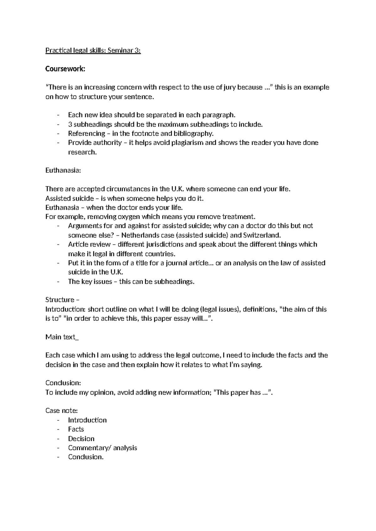 Seminar 3 - Coursework guidance - Practical legal skills: Seminar 3 ...