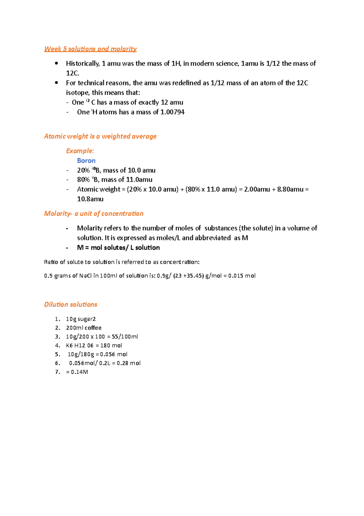 Week 5 solutions and molairty - Week 5 solutions and molarity ...