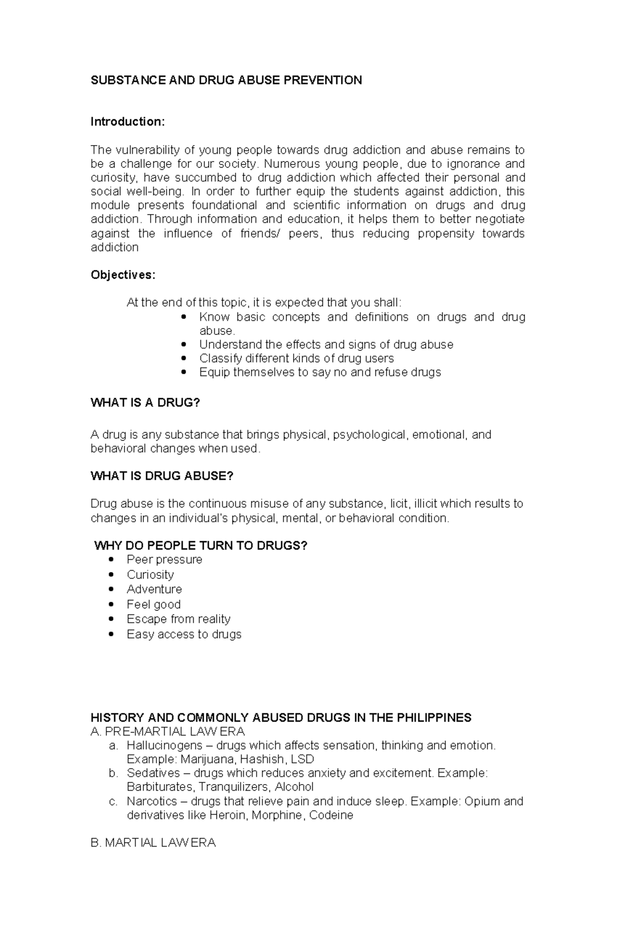 Substance AND DRUG Abuse - SUBSTANCE AND DRUG ABUSE PREVENTION ...