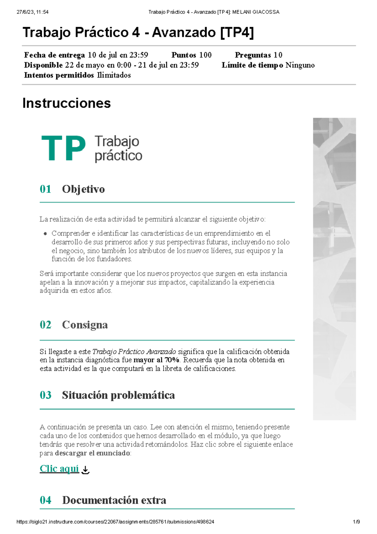 Trabajo Práctico 4 - Avanzado [TP4] Melani Giacossa - Trabajo Práctico 4 - Avanzado [TP4] Fecha ...