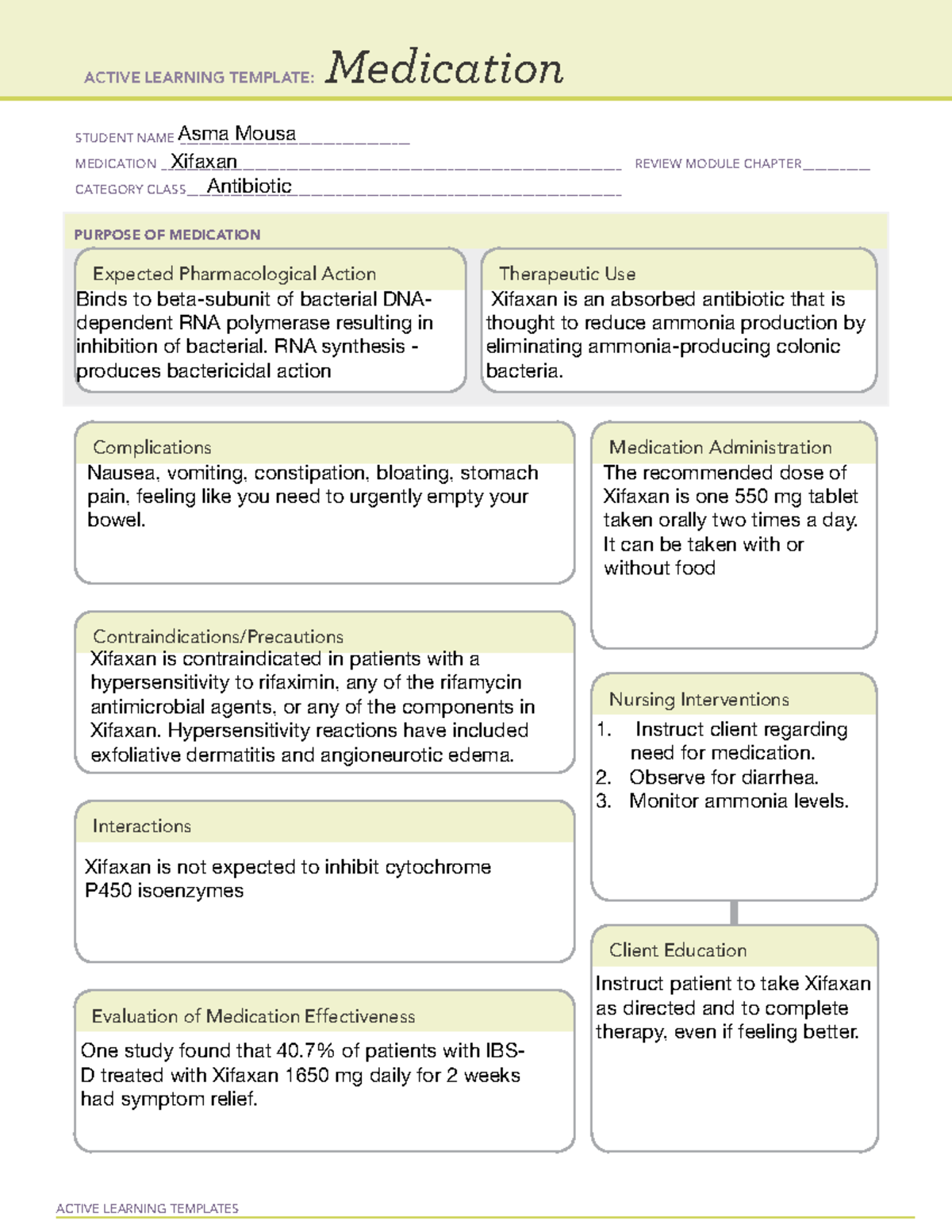 This - ati meds - ACTIVE LEARNING TEMPLATES Medication STUDENT NAME ...