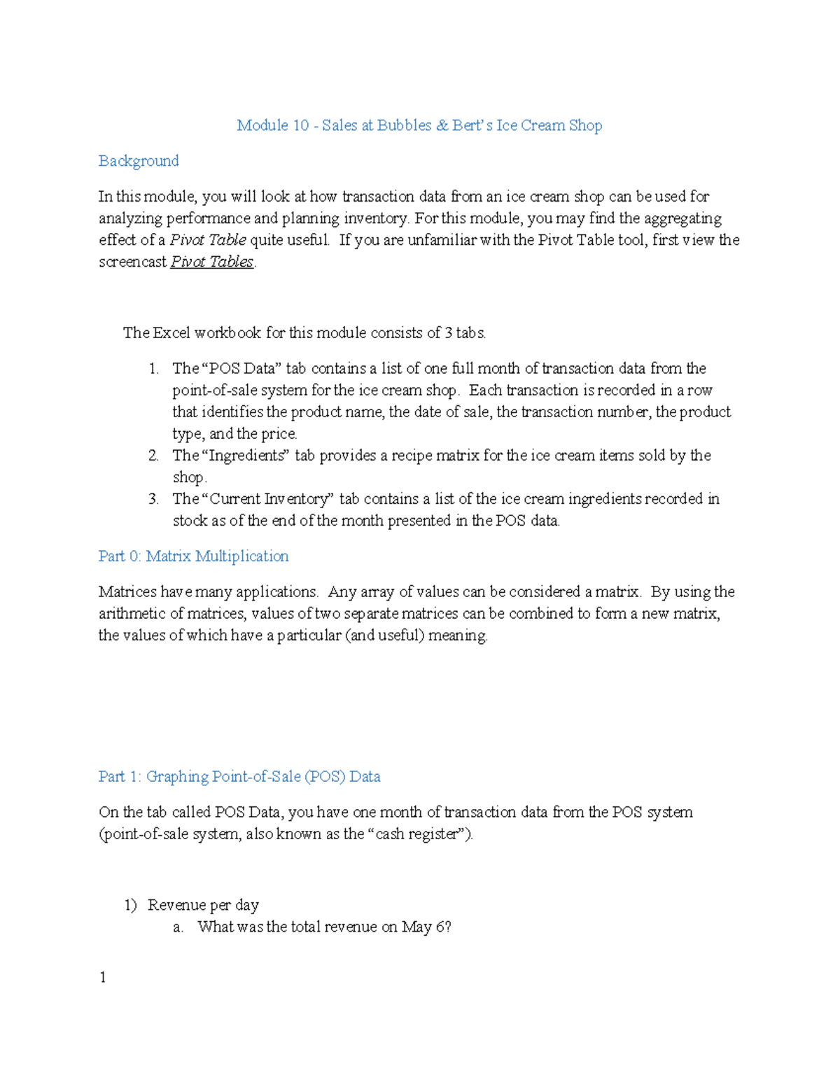Module 10 Chapter-Online - Module 10 - Sales at Bubbles & Bert’s Ice ...