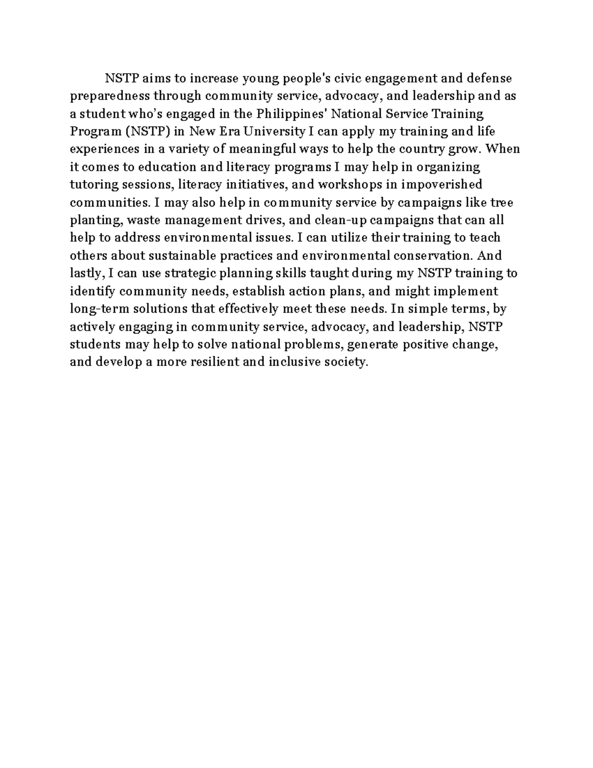NSTP1 - NSTP aims to increase young people's civic engagement and ...