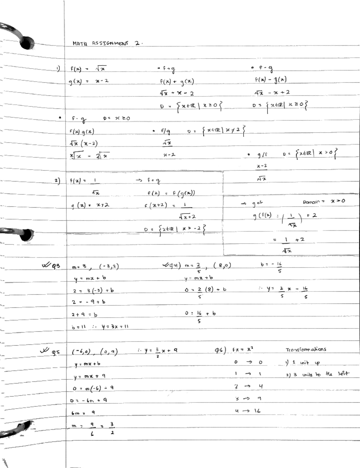 Math assignment 2 - MATH ASSIGNMENT 2. 1) F(x) - Vx f-g F-g g(x) = x-2 F(x)+g(x) F(x) - y(x) vx ...