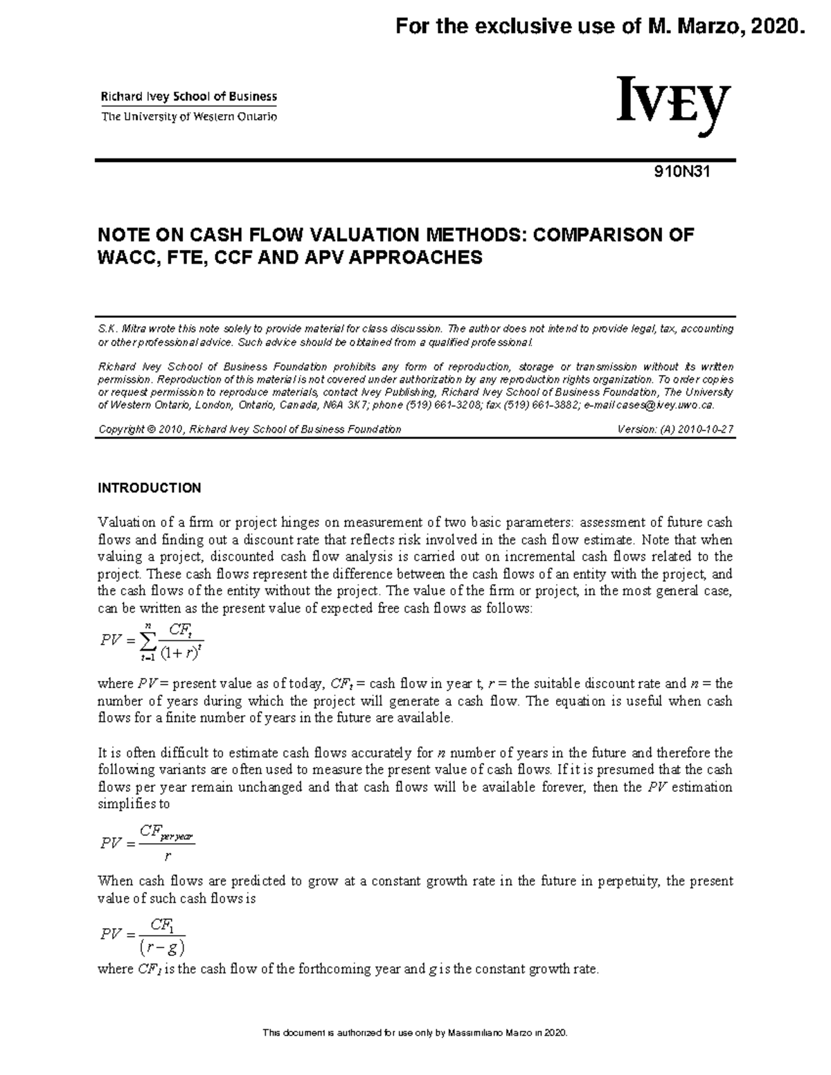 Notes on NPV Wacc APV - here you can find a bunch of exercises and ...