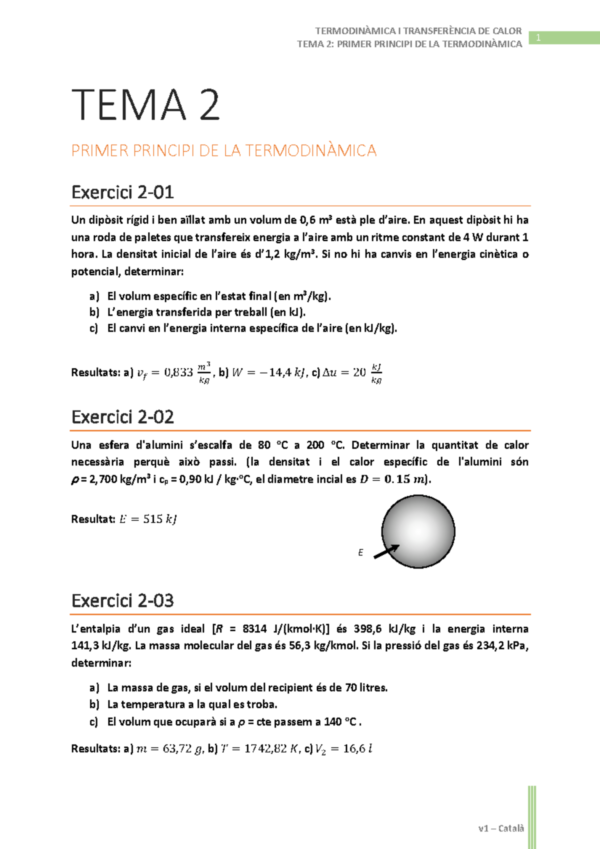 TTC T2 proposats - tema 2 - TEMA 2 PRIMER PRINCIPI DE LA TERMODINÀMICA ...