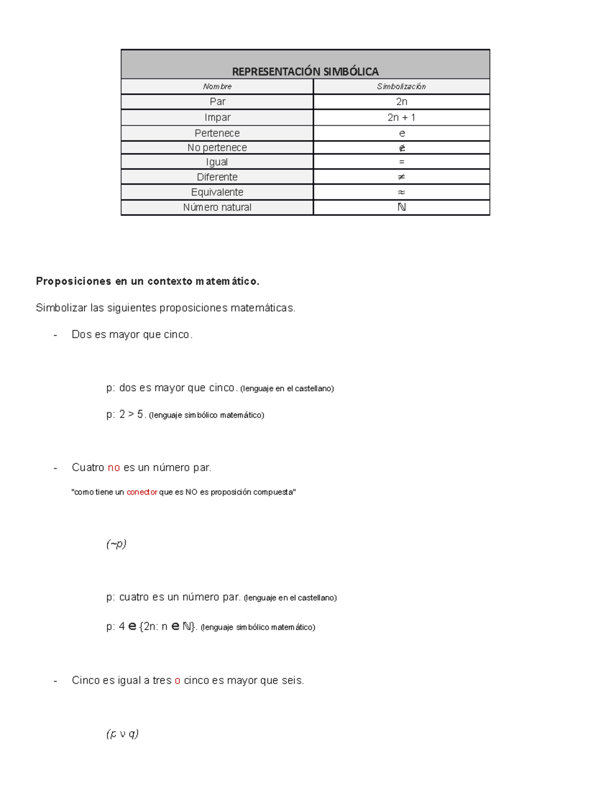 Lógica matématica - Proposiciones en un contexto matemático. Simbolizar ...
