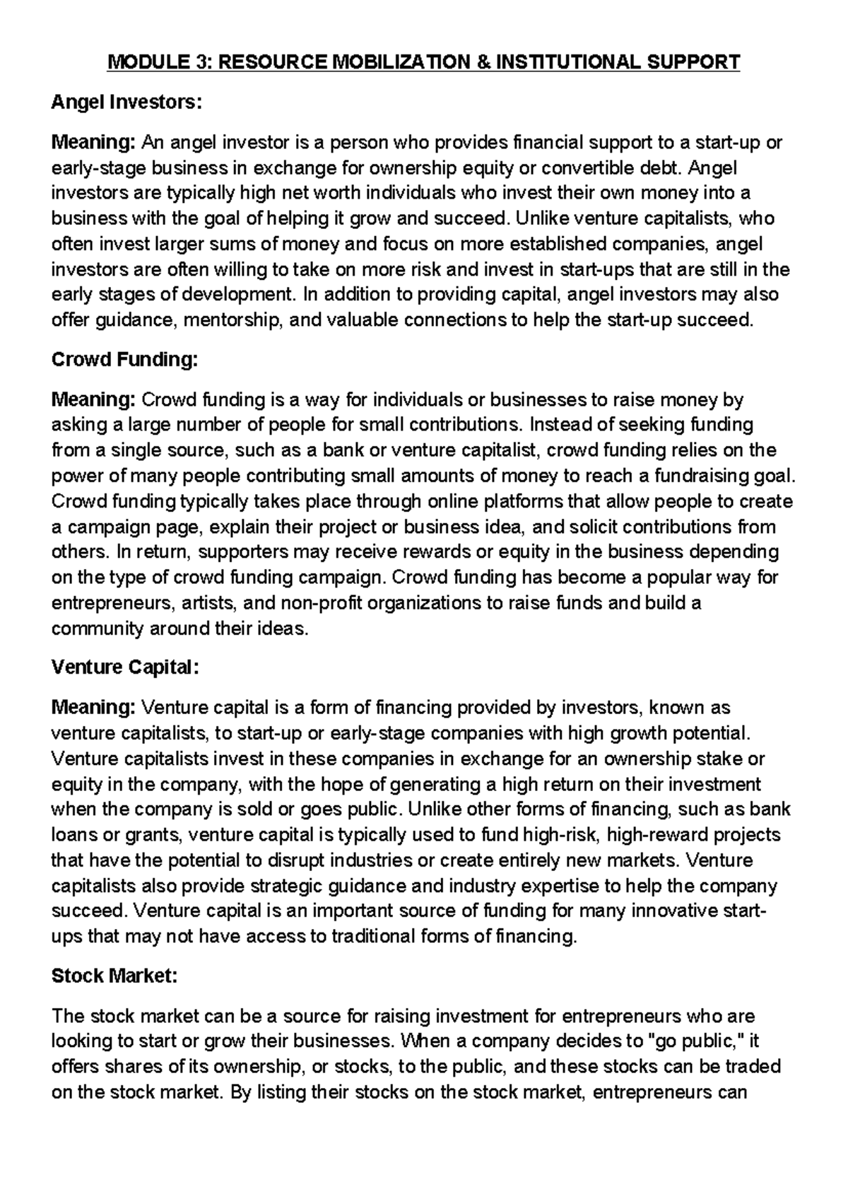 Module 3 - Entrepreneurial Development - MODULE 3: RESOURCE ...