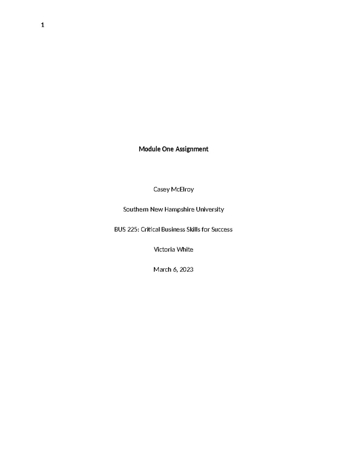 BUS225 Module One Assignment - Module One Assignment Casey McElroy Southern New Hampshire ...