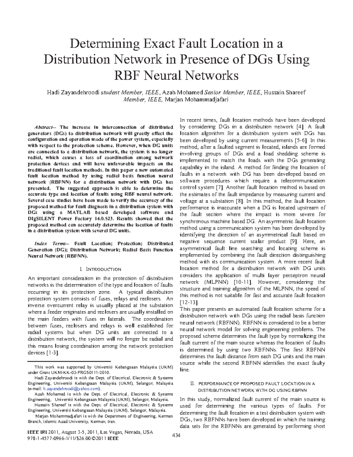 2.Determining exact fault location in a distribution network in presence of DGs using RBF neural ...