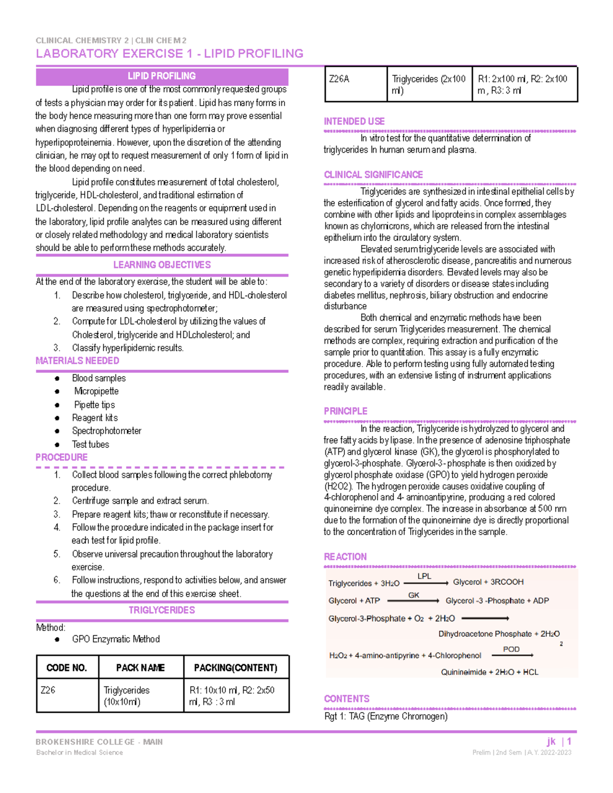 Lab Exercise 1 - Lipid Profiling - LABORATORY EXERCISE 1 - LIPID ...