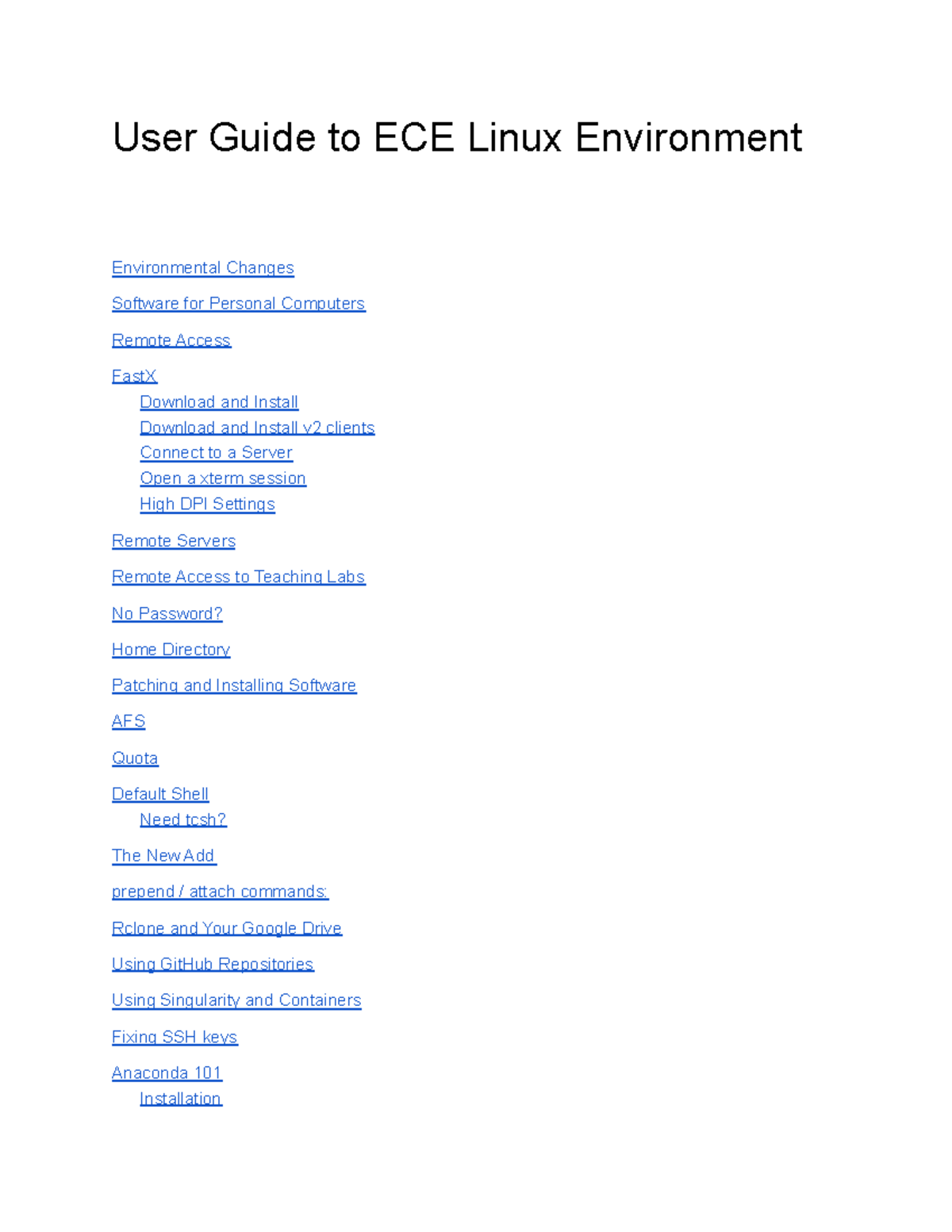 User Guide to ECE Linux Environment - User Guide to ECE Linux Environment Environmental Changes ...