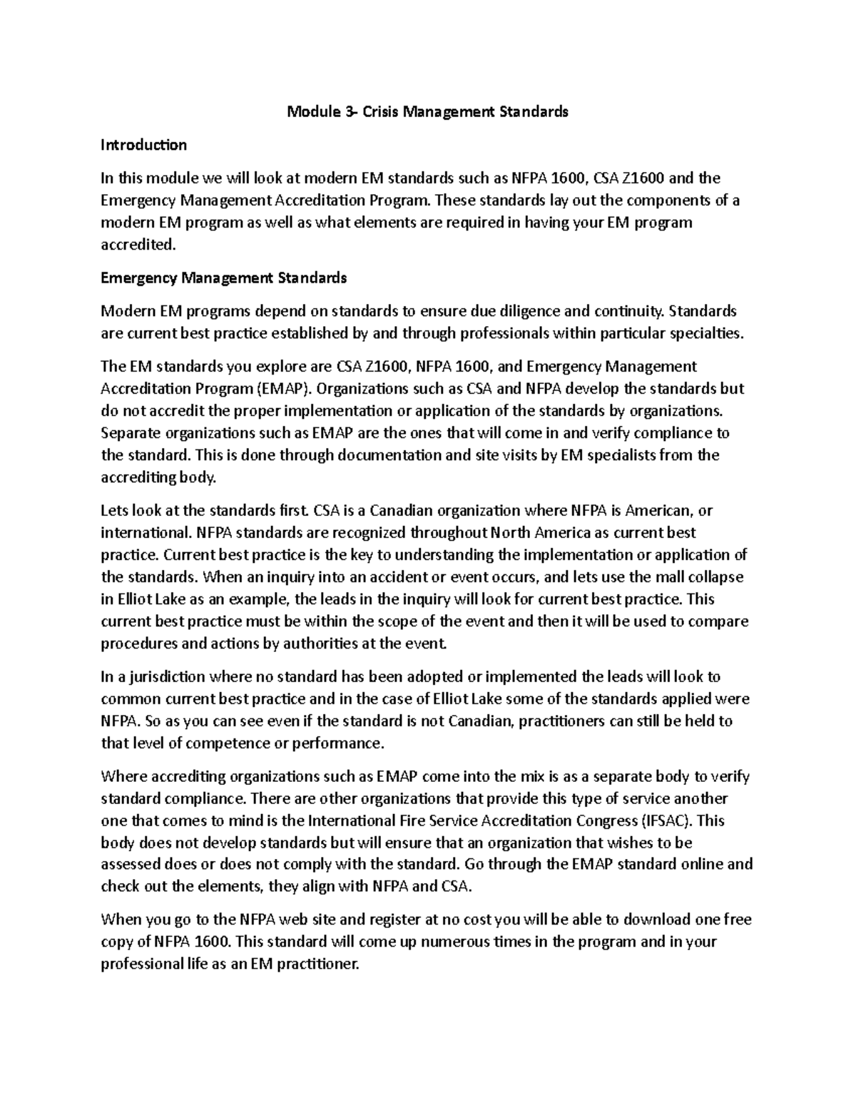 Module 3- Crisis Management Standards - Module 3- Crisis Management ...