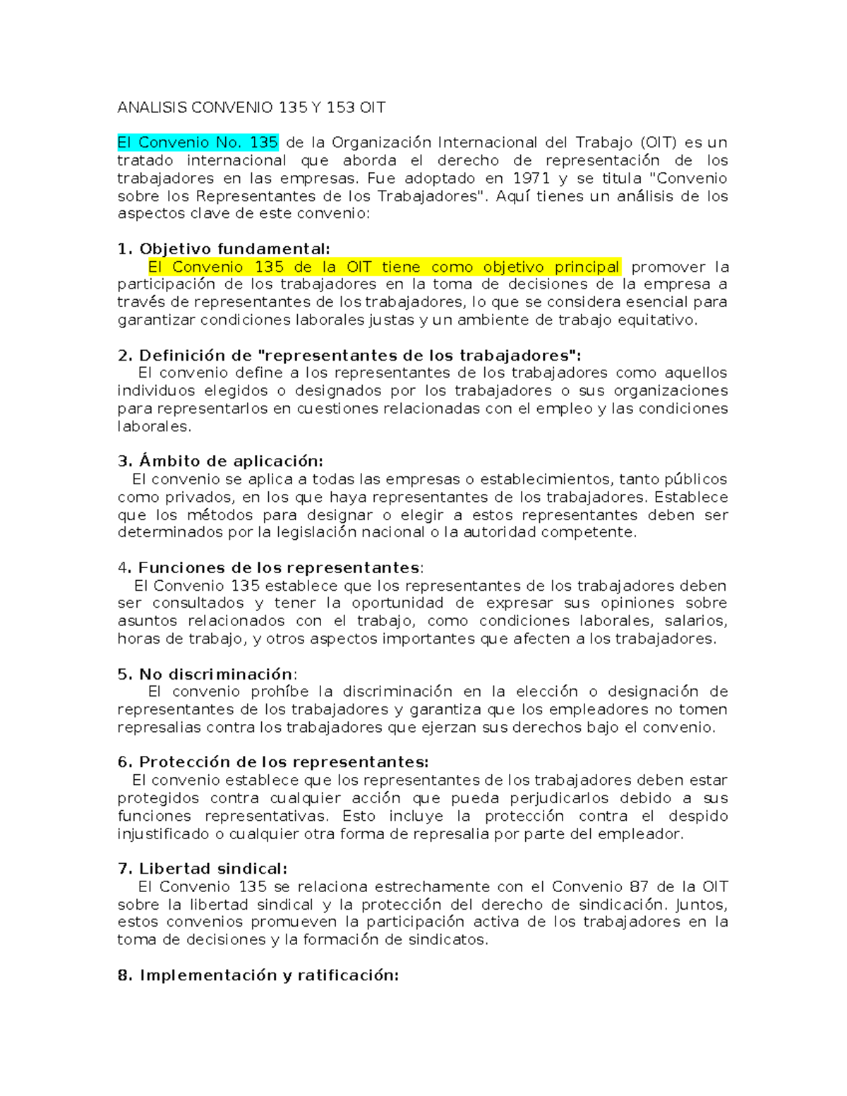 Convenios OIT - ANALISIS CONVENIO 135 Y 153 OIT El Convenio No. 135 de la Organización ...