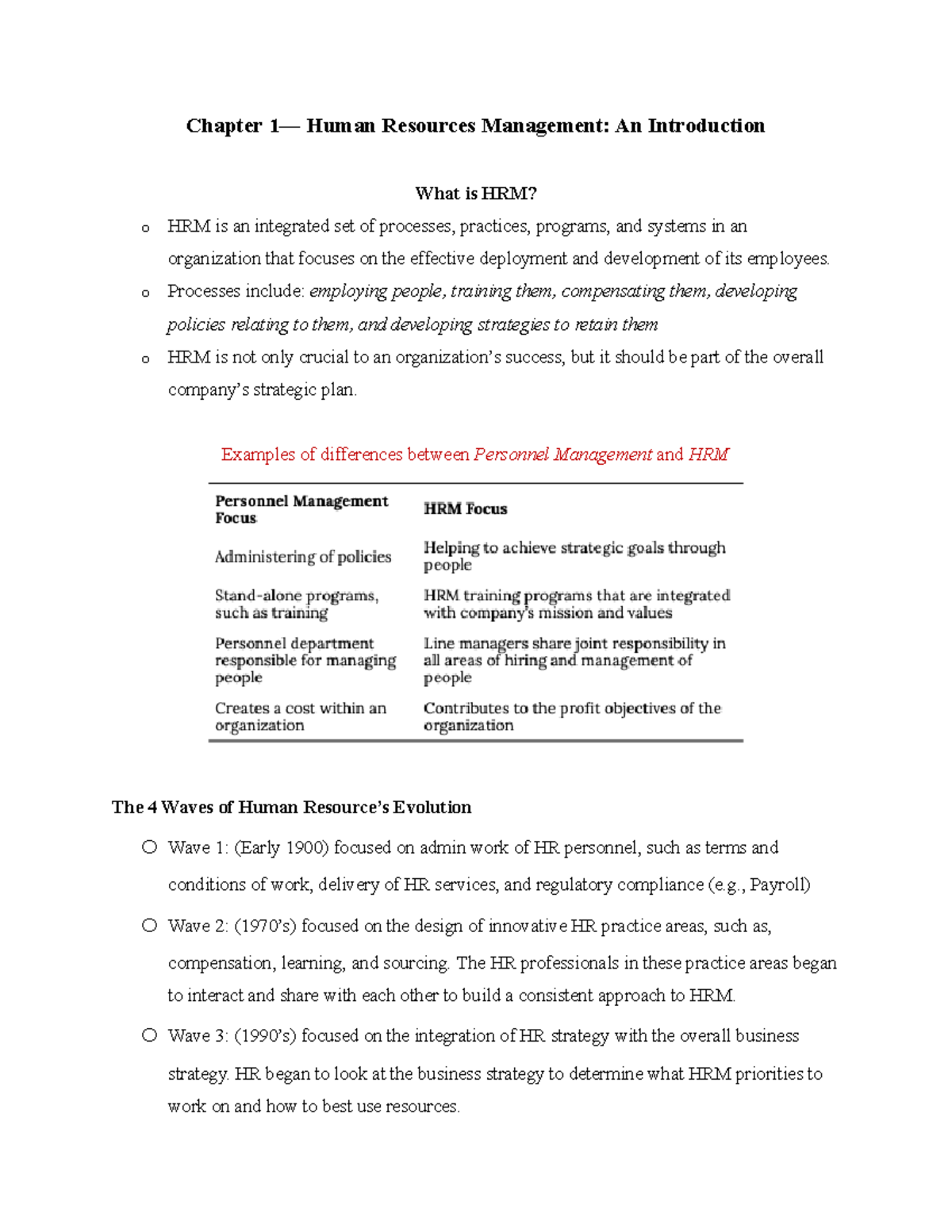 HRM Chapter Notes Mana 362 - Chapter 1— Human Resources Management: An ...