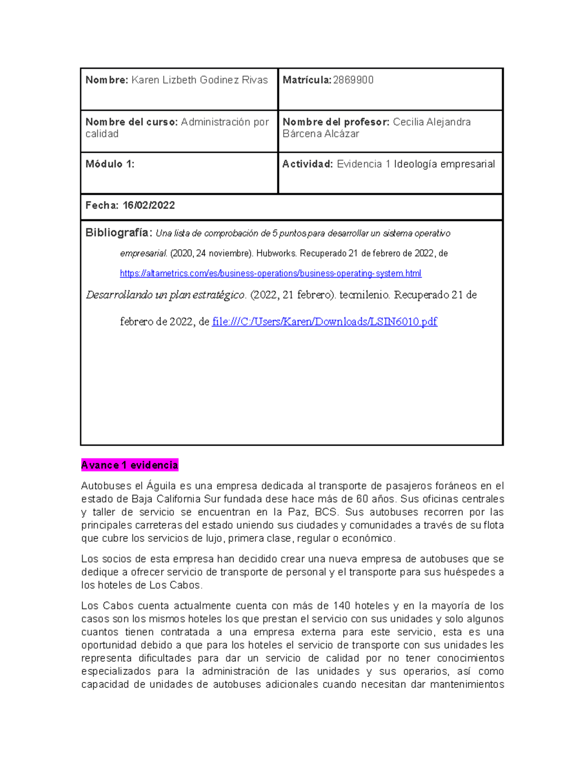 Evidencia final Administracion por calidad - Nombre: Karen Lizbeth ...