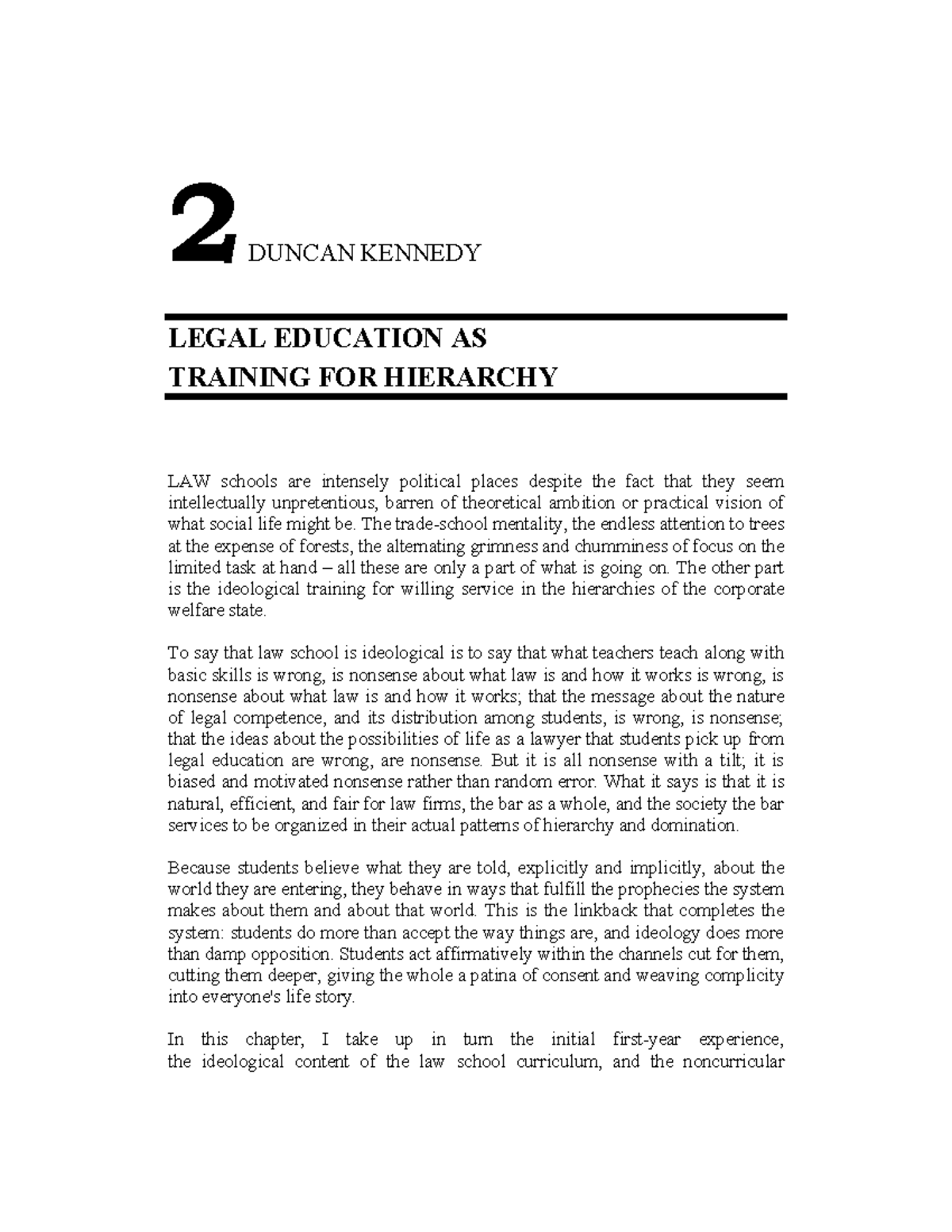 1. Duncan Kennedy Legal Education as a Training for Hierarchy - 2 ...