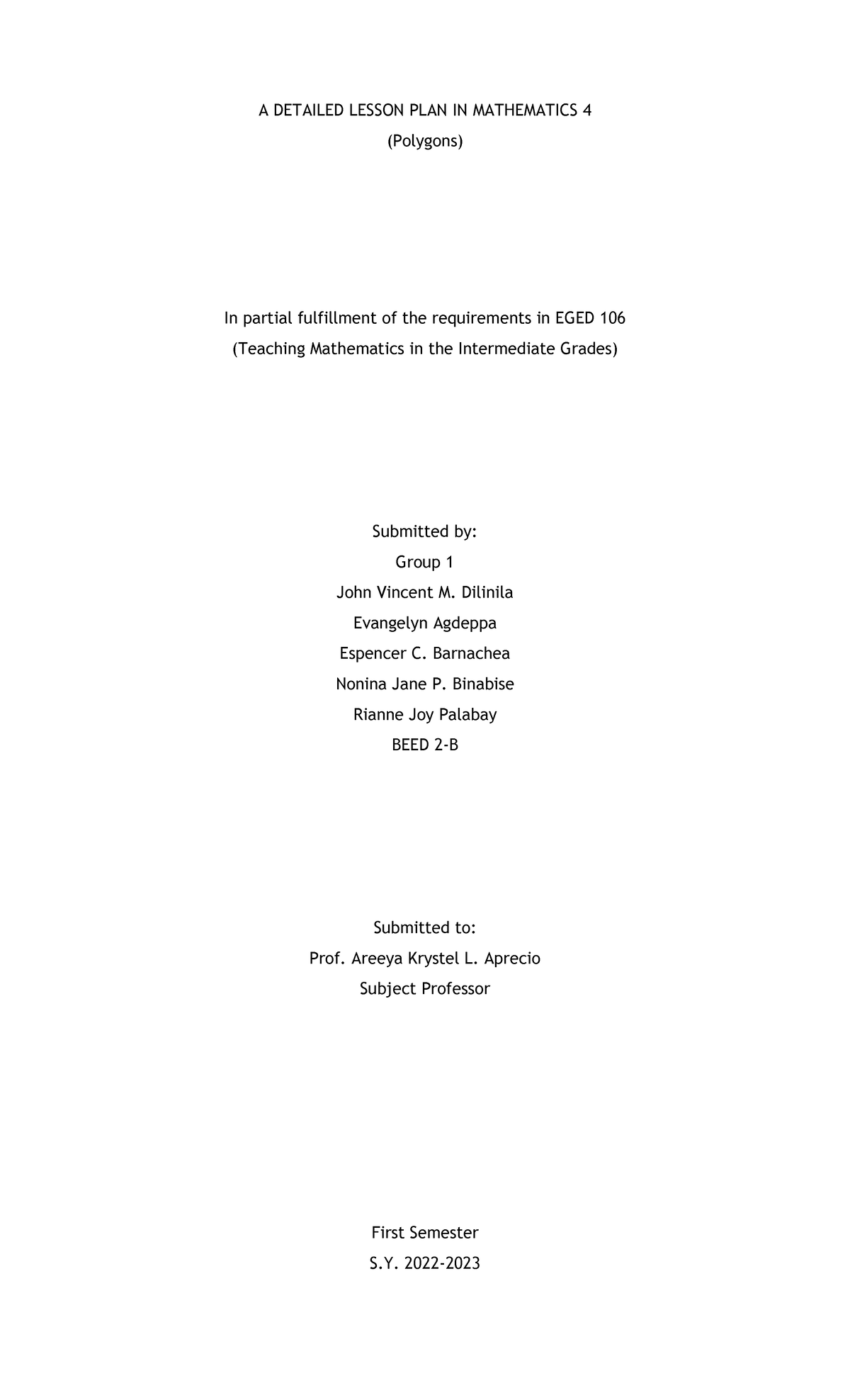 Polygon-S - A DETAILED LESSON PLAN IN MATHEMATICS 4 (Polygons) In ...