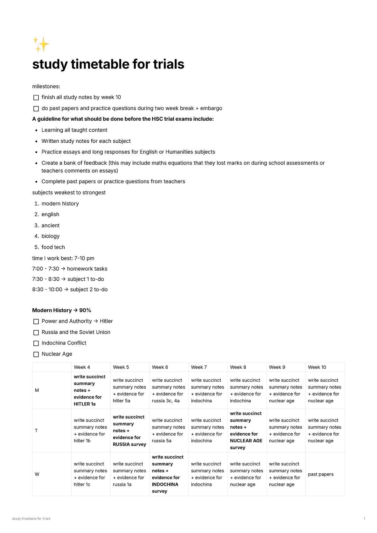 trials timetable - study timetable for trials milestones: finish all ...