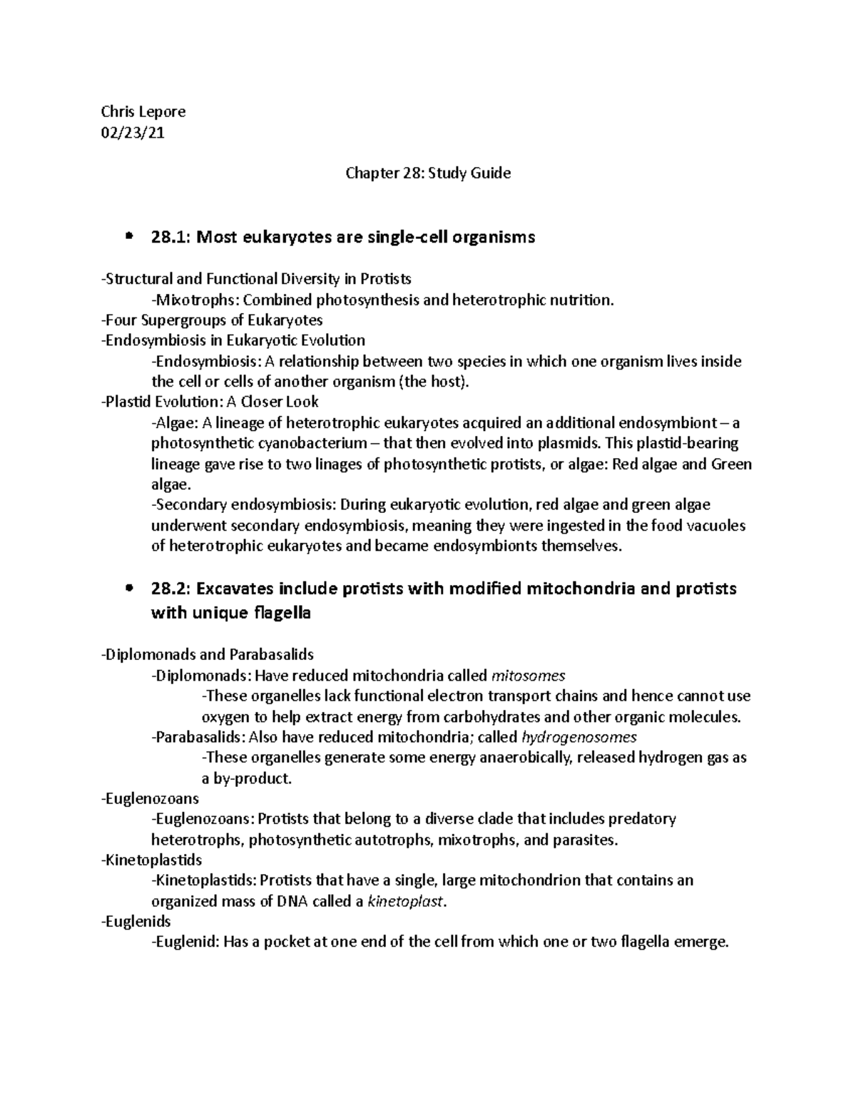 Chap 28 Study Guide Chris Lepore 02 23 Chapter 28 Study Guide 28