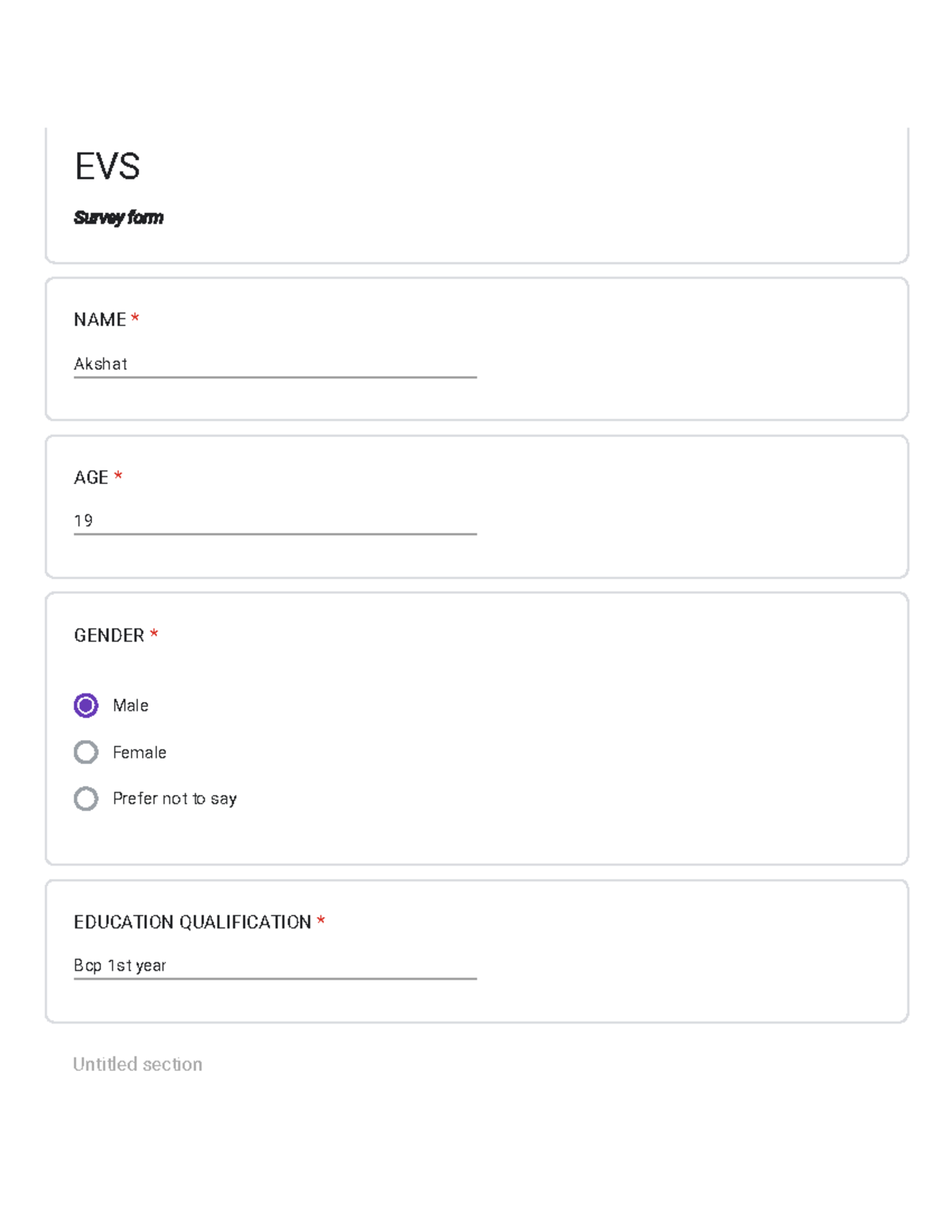 EVS-3 - .. .......... - Akshat 19 Male Female Prefer not to say Bcp 1st ...