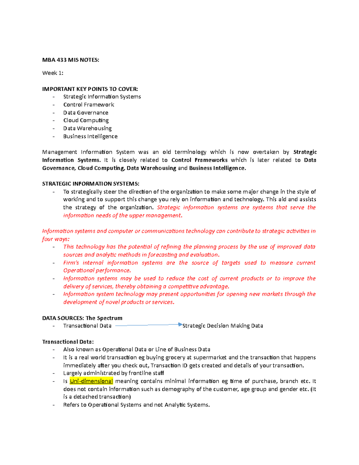 MBA 433 MIS Notes - Preparation For Exam MIS433 - MBA 433 MIS NOTES ...