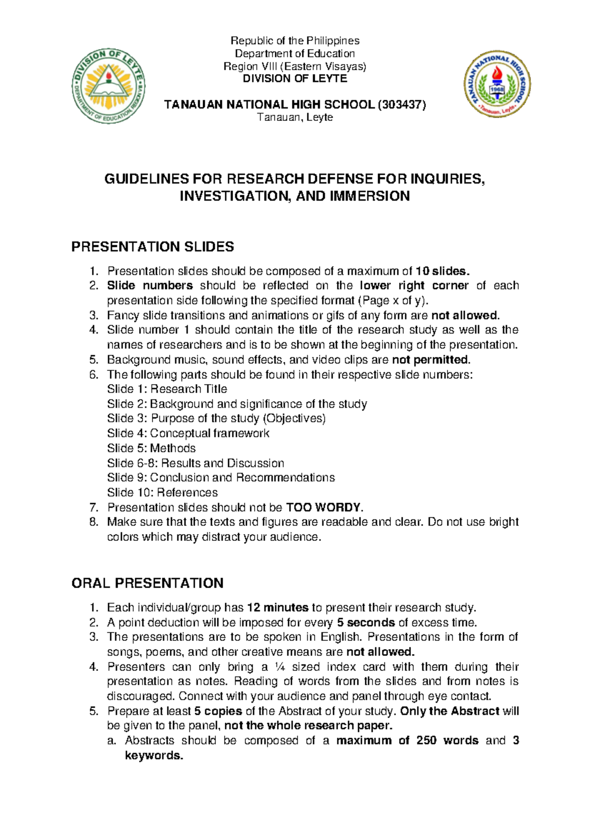 Guideline FOR Final Defense - Republic of the Philippines Department of ...