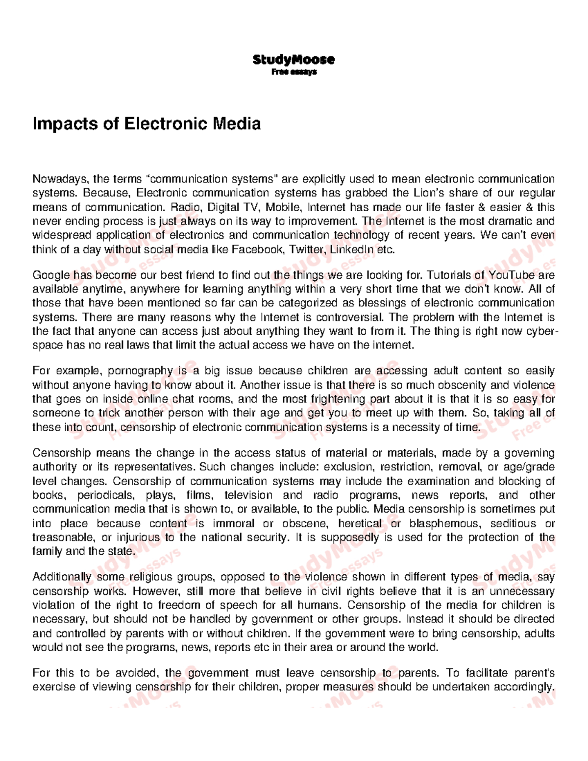 Impacts of Electronic Media - Impacts of Electronic Media Nowadays, the ...