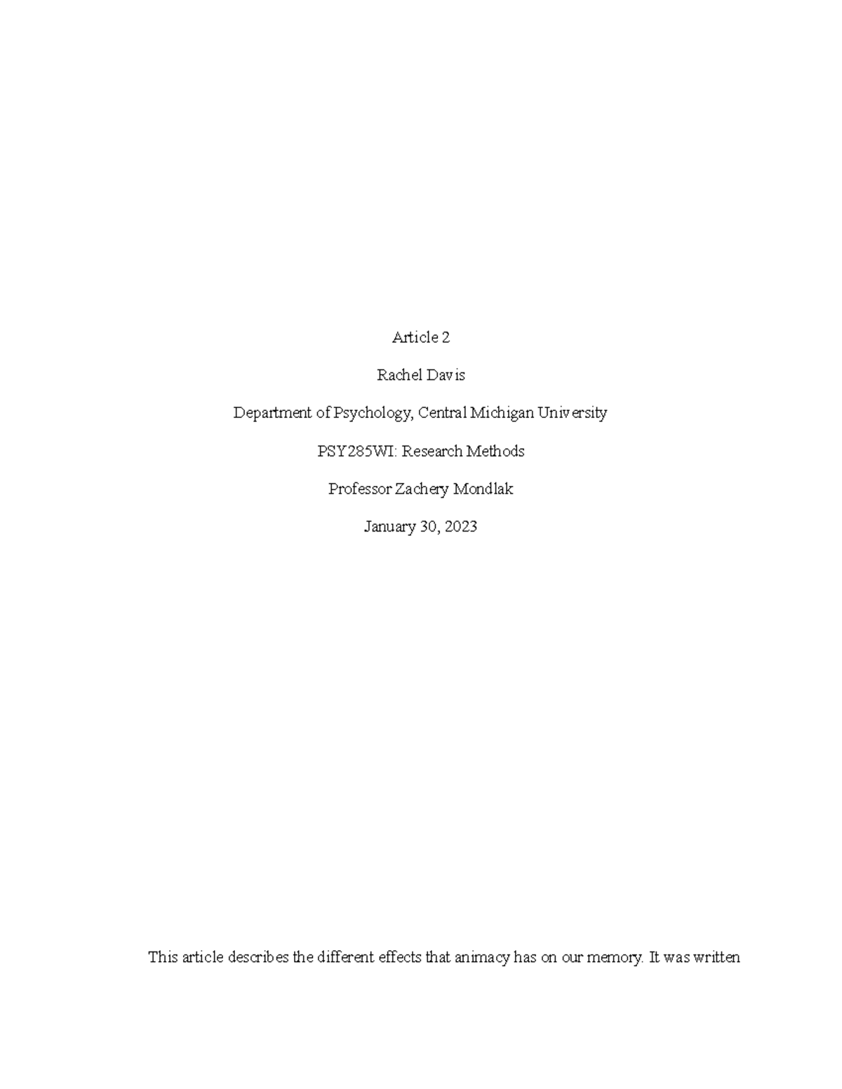 Article 2 - Article 2 Rachel Davis Department of Psychology, Central ...