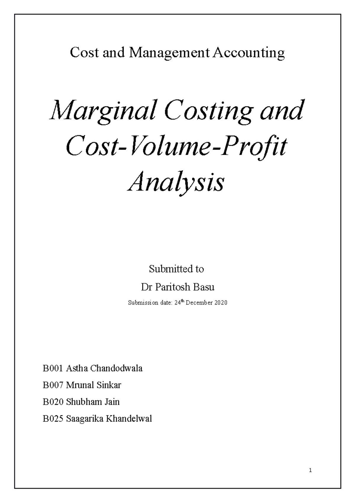 Marginal Costing - Cost and Management Accounting Marginal Costing and ...