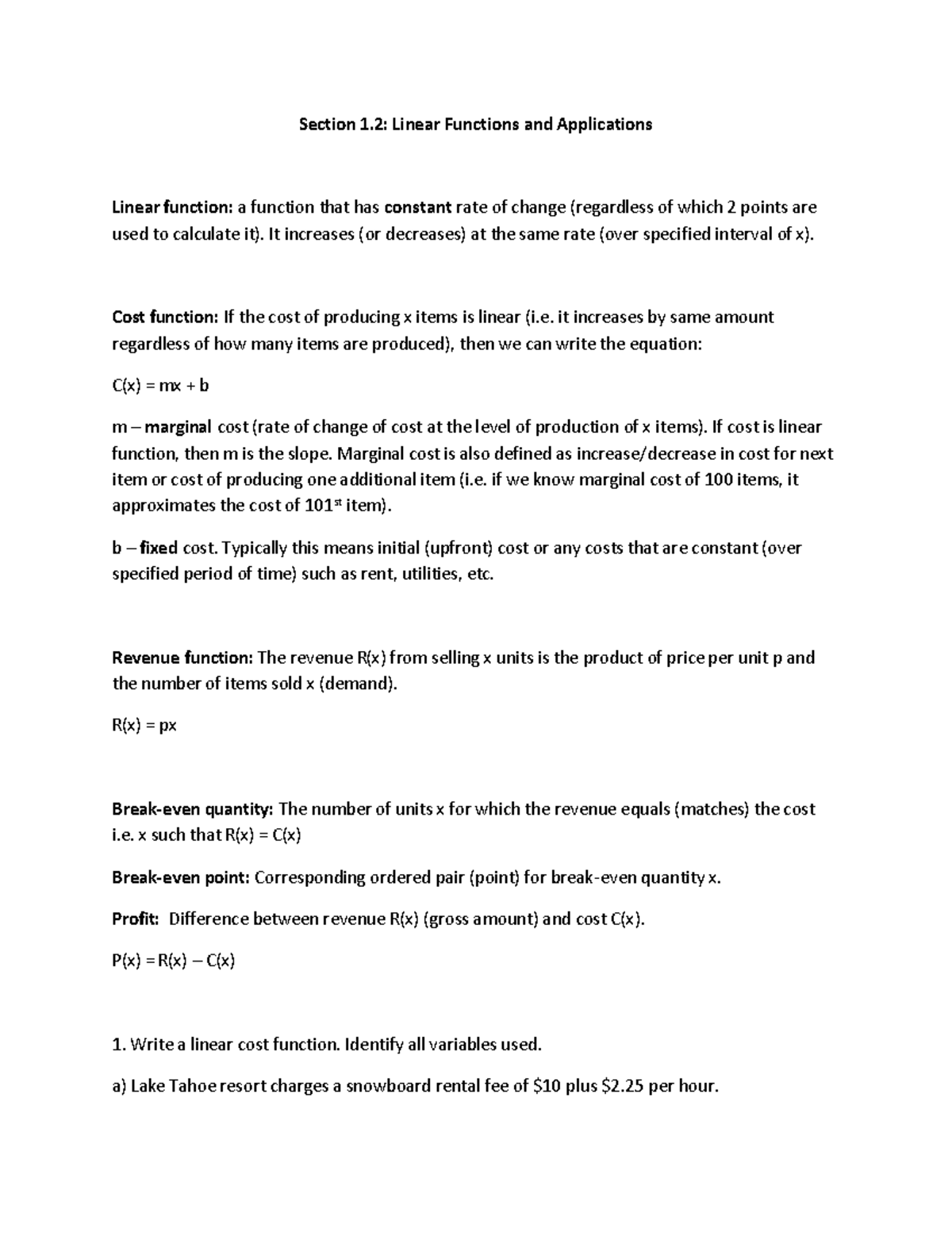 Linear func- Section 1 - Lecture notes Mod 2-3 - Section 1: Linear ...